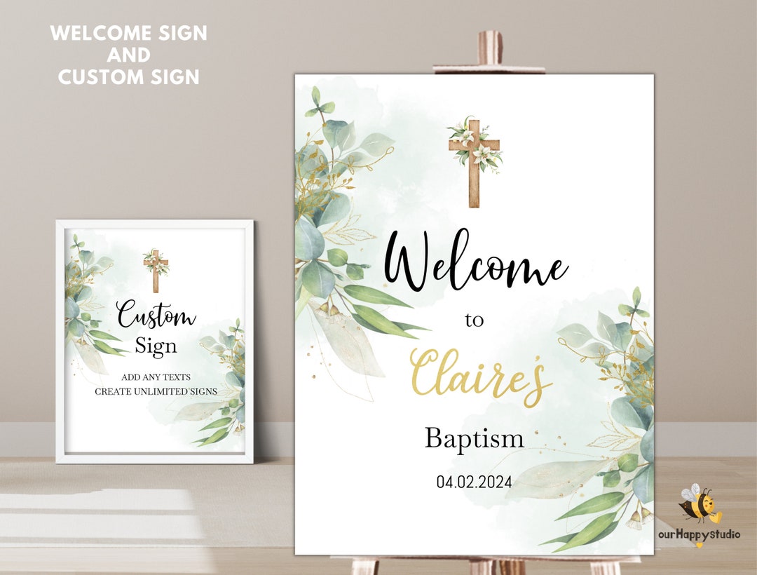 Editable Baptism Welcome Sign Template, First Communion, Baptism Custom ...