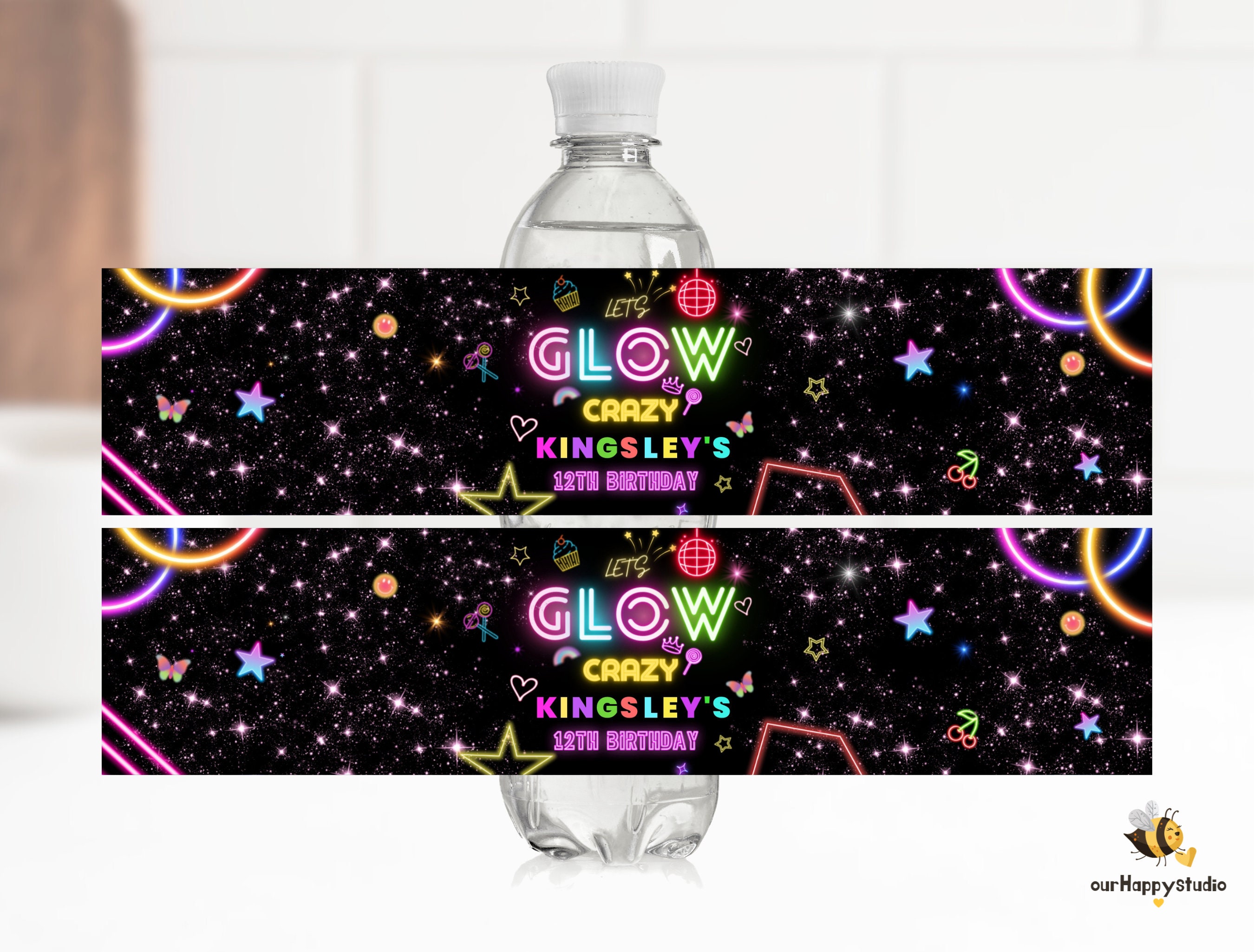 Editable Let's Glow Crazy Water Bottle Label, Birthday Water Bottle ...