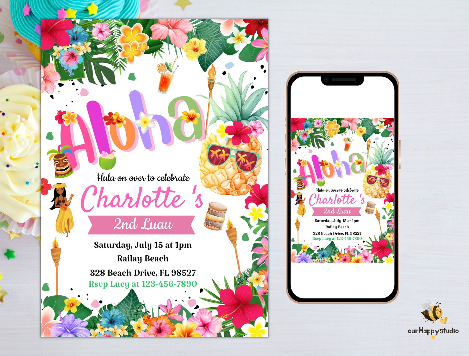 Editable Hawaiian Luau Birthday Invitation Luau Party Luau - Etsy