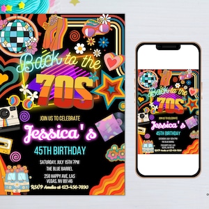 Groovy 70s Birthday Invitation | Editable Retro Disco Party | Boho ...