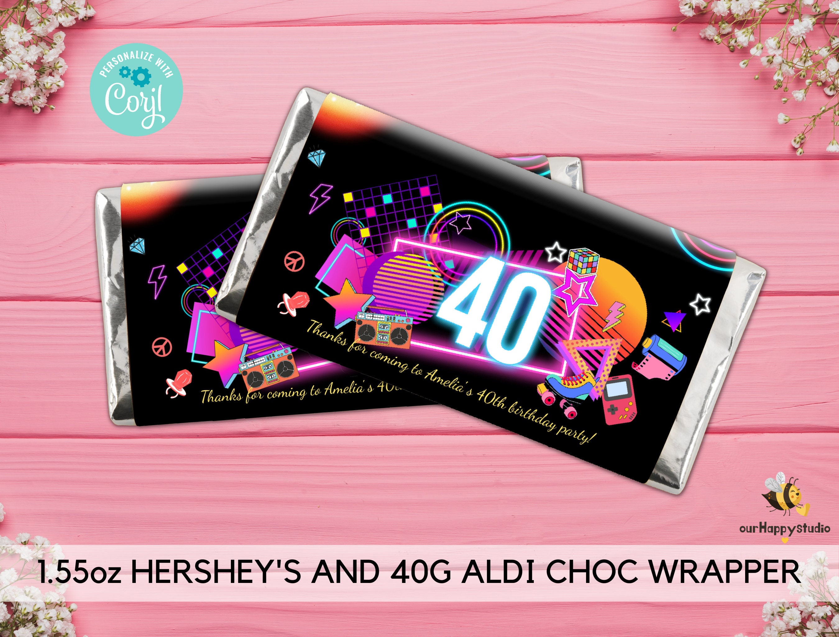 Editable Back to 80S Chocolate Bar Wrapper Template, 40th Birthday ...