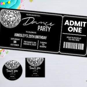 Editable Minimalist Dance Party Birthday Invitation Ticket, Disco ...