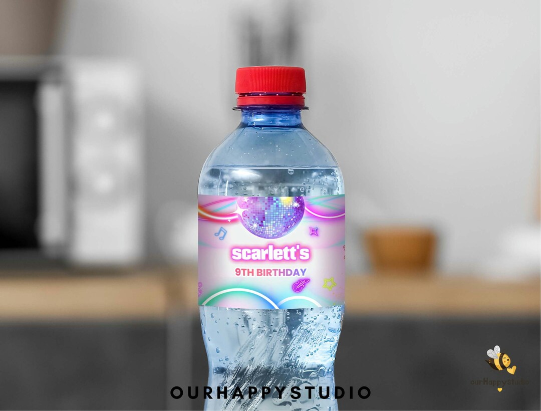 Editable Disco Water Bottle Label, Tie Dye Water Bottle Sticker, Dance ...