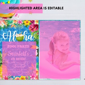 Editable Aloha Pool Party Invitation With Photo, Hawaiian Birthday ...