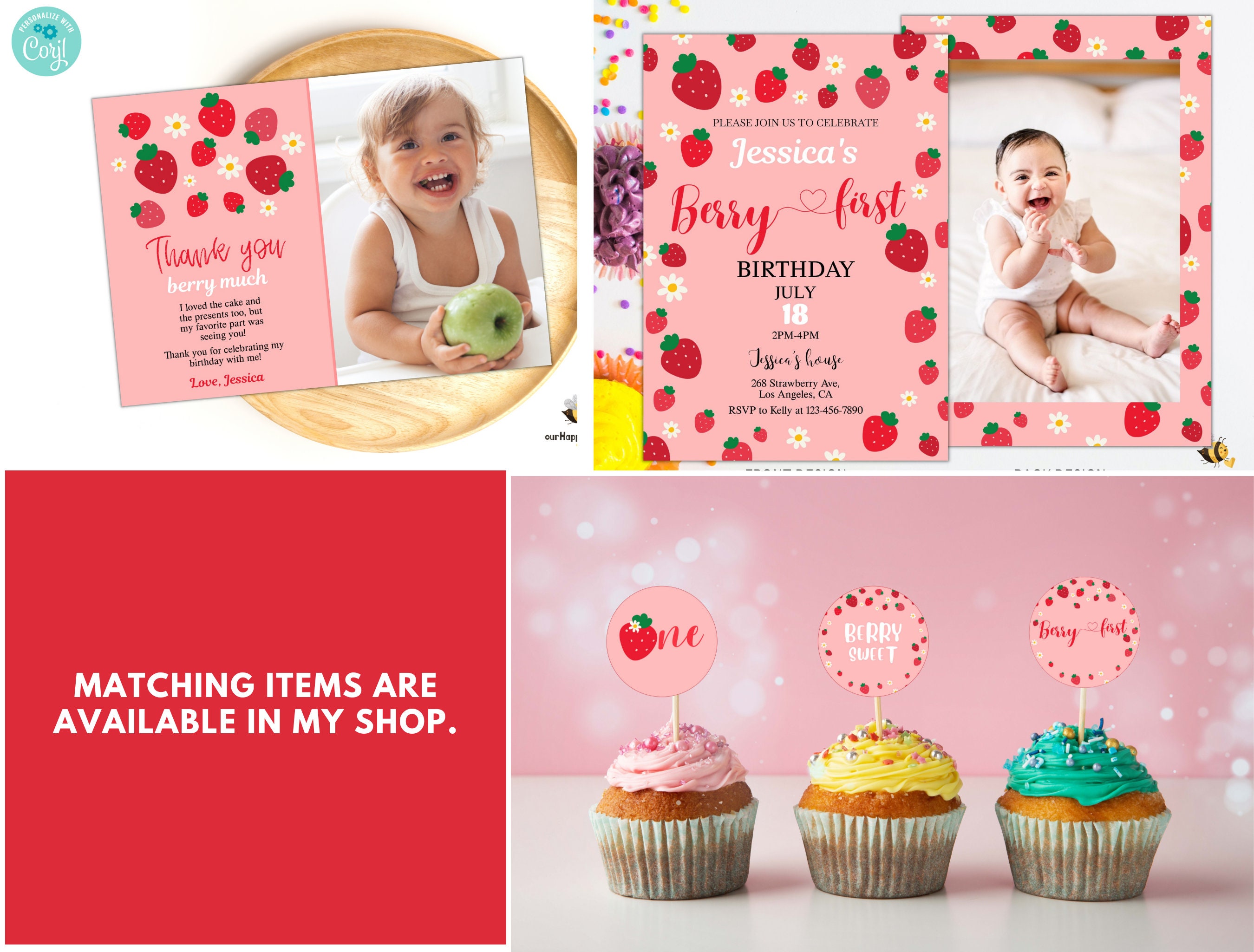 Editable Berry First Time Capsule and Matching Note Cards 1st - Etsy