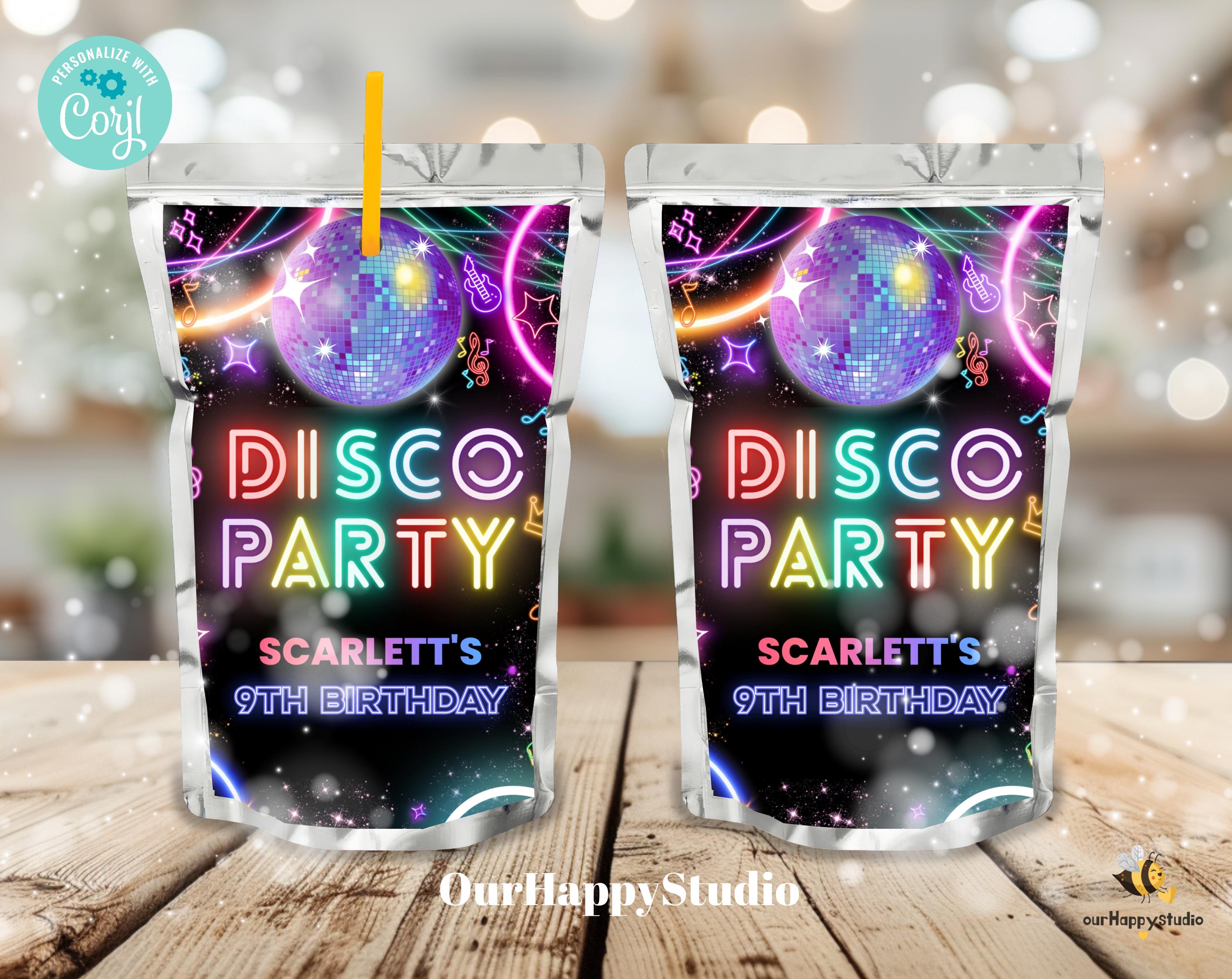 Editable Disco Juice Pouch Labels Glow Dance Party Capri Sun Label Glow ...