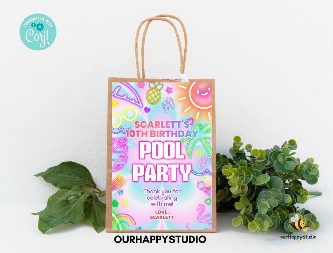Editable Pool Party Gift Bag Label Swim Party Birthday Party Favor ...