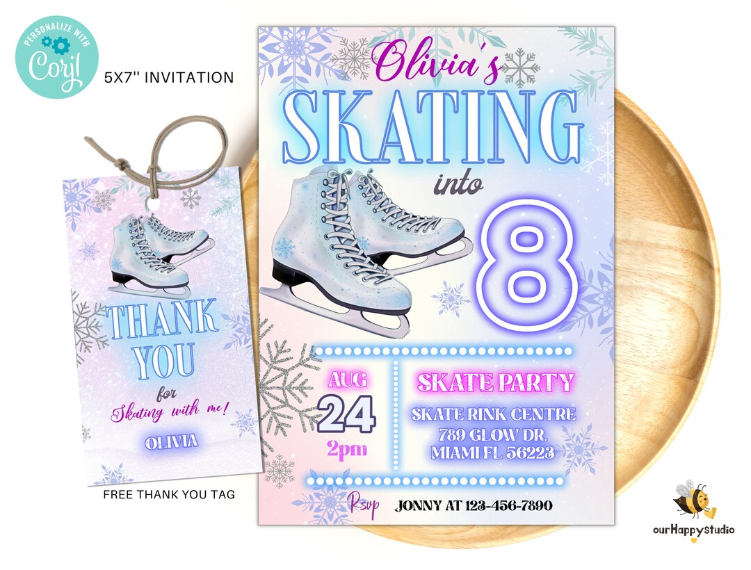 Editable Ice Skating Invitation Skate Party Birthday Invitation, Ice ...