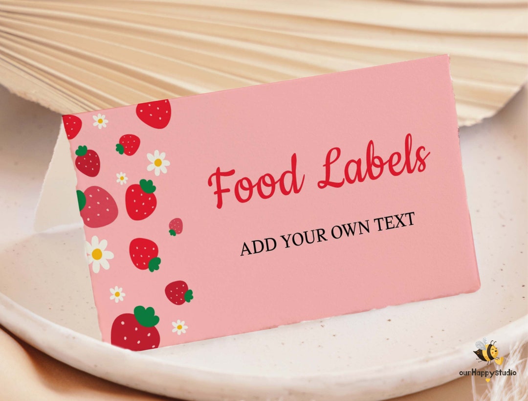Editable Berry First Food Labels, Strawberry Party Place Card Food ...