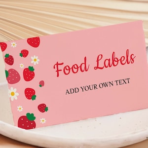 Editable Berry First Food Labels, Strawberry Party Place Card Food ...
