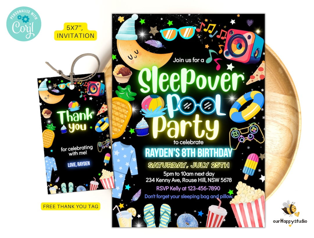 Editable Sleepover Pool Birthday Invite Slumber Party Birthday ...