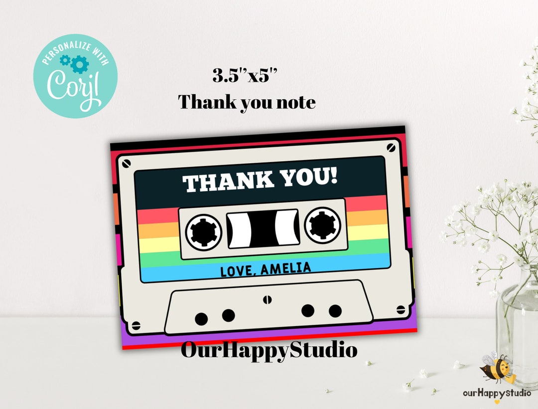 Editable 80s Birthday Party Thank You Note, 80S Party Favor, Party ...