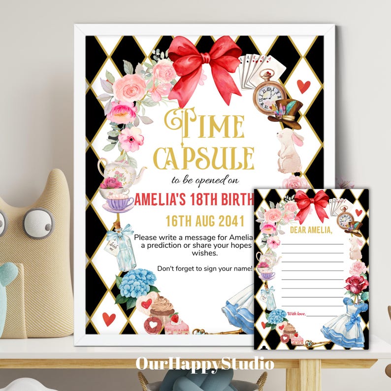 Editable Alice in Wonderland Time Capsule and Matching Note Cards, 1st ...