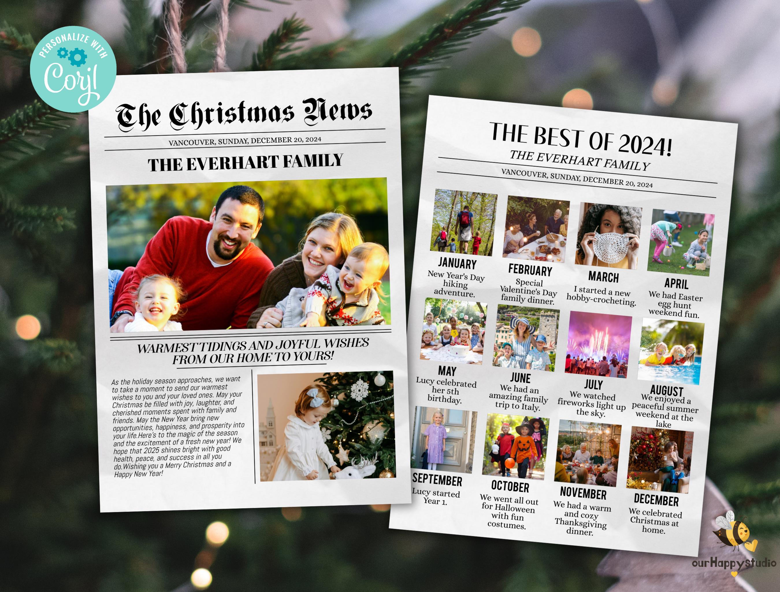Editable Christmas Newsletter Template, Year in Review Newspaper ...