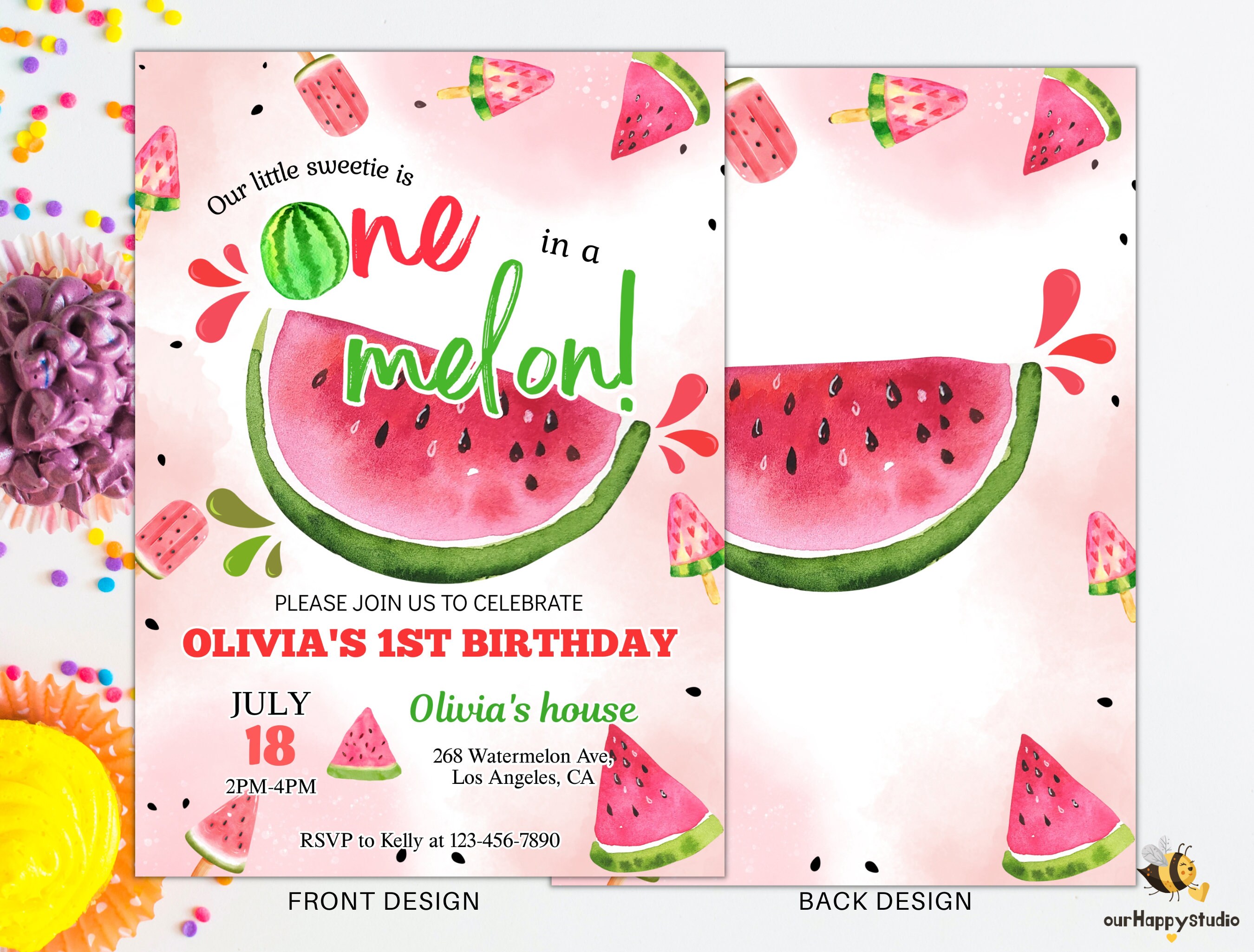 Editable Watermelon Birthday Invite Template, Sweet One 1st Birthday ...