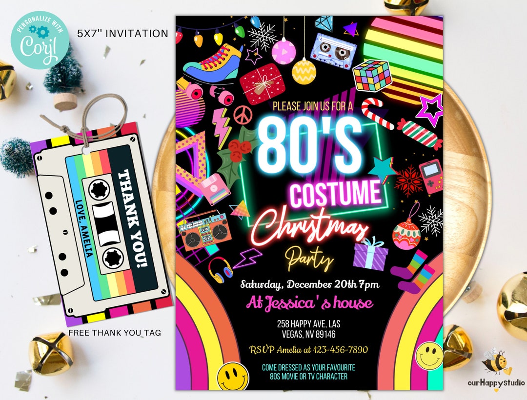 Editable 80s Christmas Party Invitation Back to the 80s Neon Party Glow ...