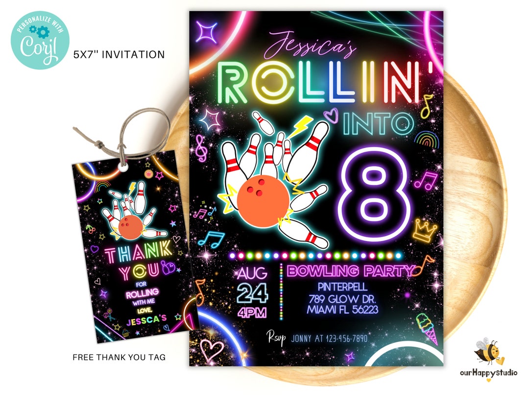 Editable Bowling Party Birthday Invitation, Strike Bowling Invites ...