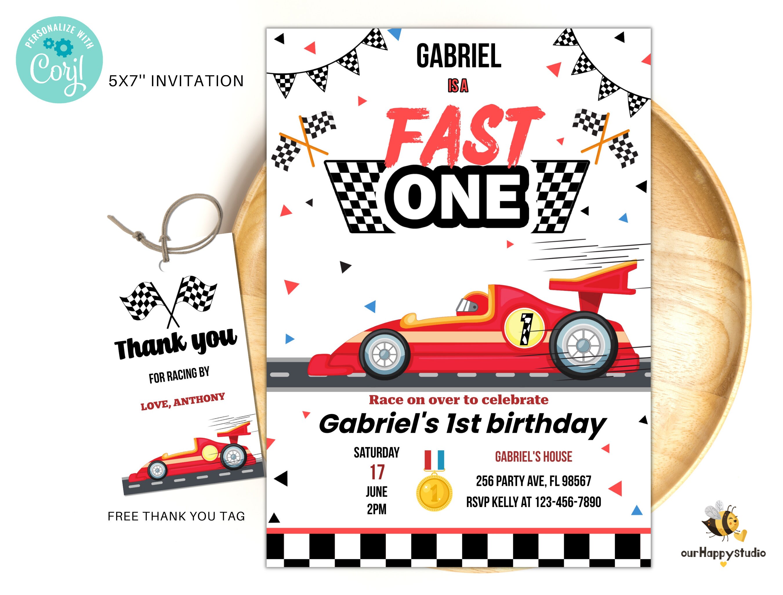 Editable Fast One Racing Car First Birthday Invitation 1st - Etsy