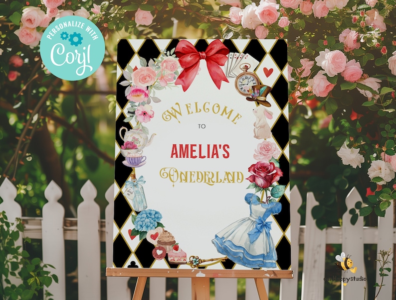 Editable Alice in Wonderland Welcome Sign, Alice in Onederland Banner ...