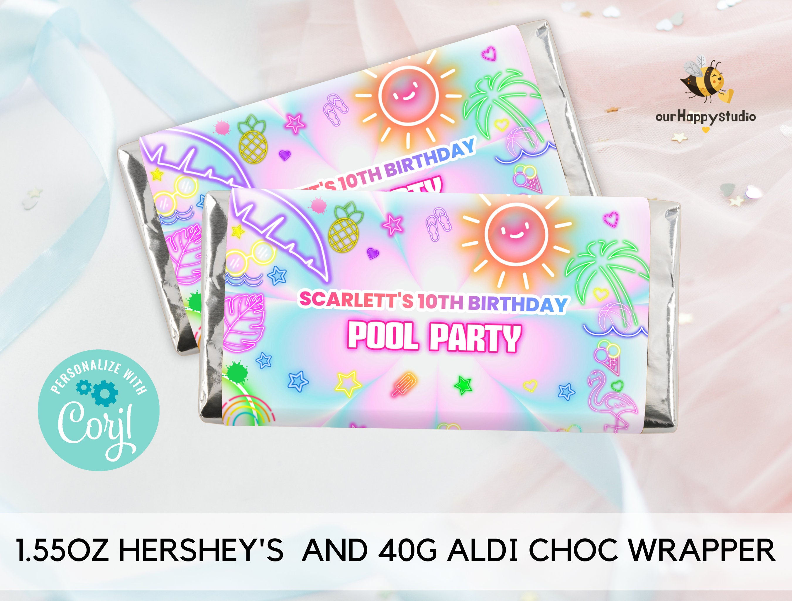 Editable Pool Party Chocolate Bar Wrapper Template, Swim Party ...