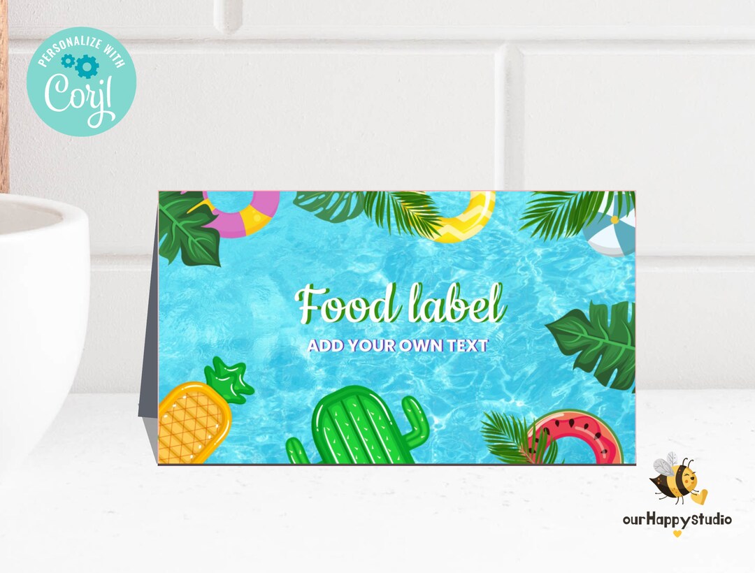 Editable Boy Pool Party Food Labels, Swim Party Place Card Food Tents ...
