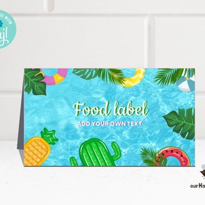 Editable Boy Pool Party Food Labels, Swim Party Place Card Food Tents ...