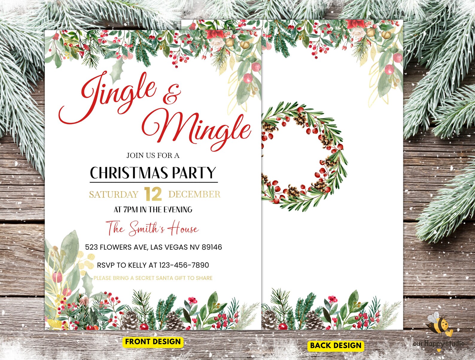 Editable Jingle and Mingle Christmas Party Invite, Holiday Christmas ...