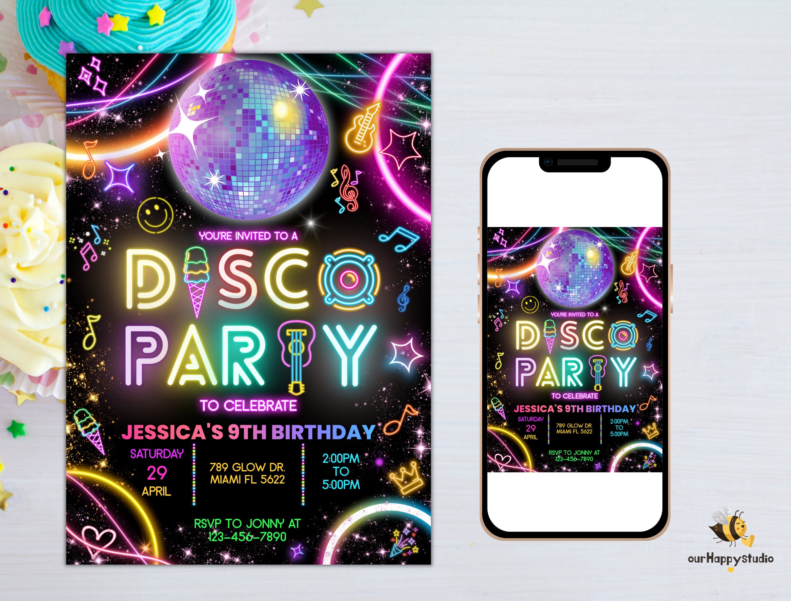 Editable Disco Party Birthday Invitation Disco Gender Neutral - Etsy UK
