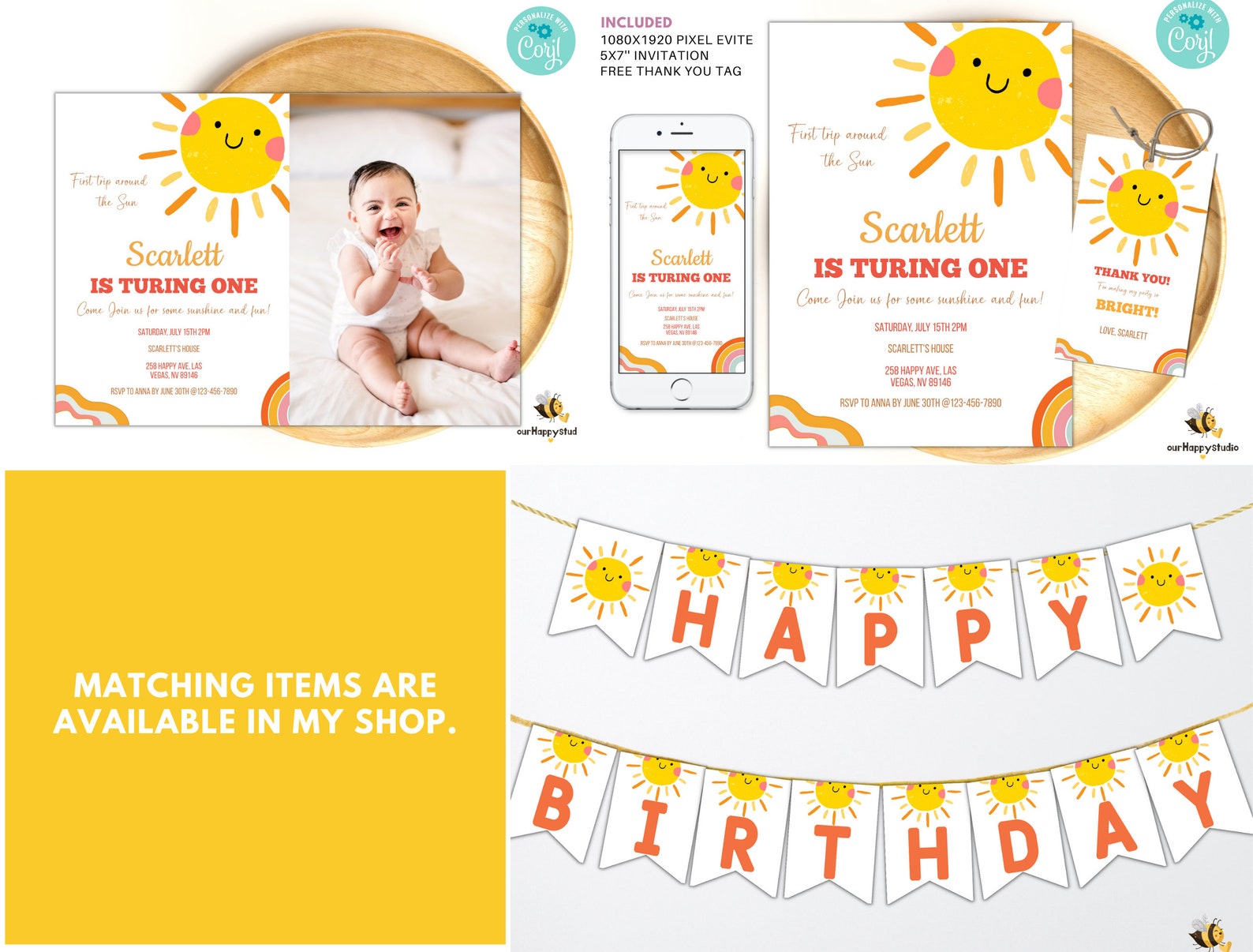 Editable Sun Birthday Cupcake Toppers, Sunshine 1st Birthday Decor ...