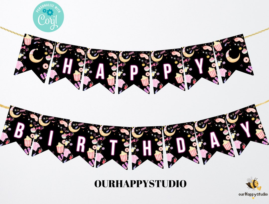 Editable Swim Slumber Banner, Sleepover Happy Birthday Sign, Pool Party ...