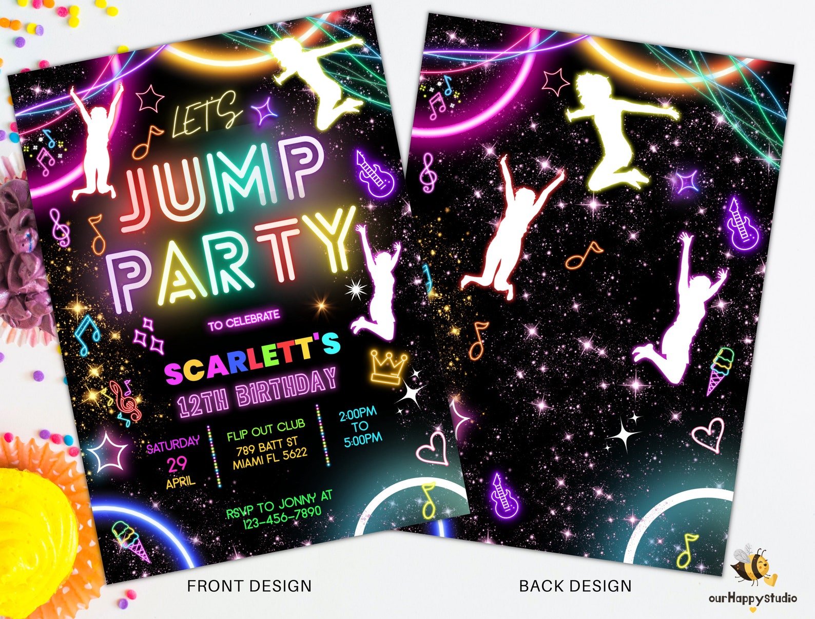 Editable Jump Party Birthday Invitation Glow Trampoline Party - Etsy