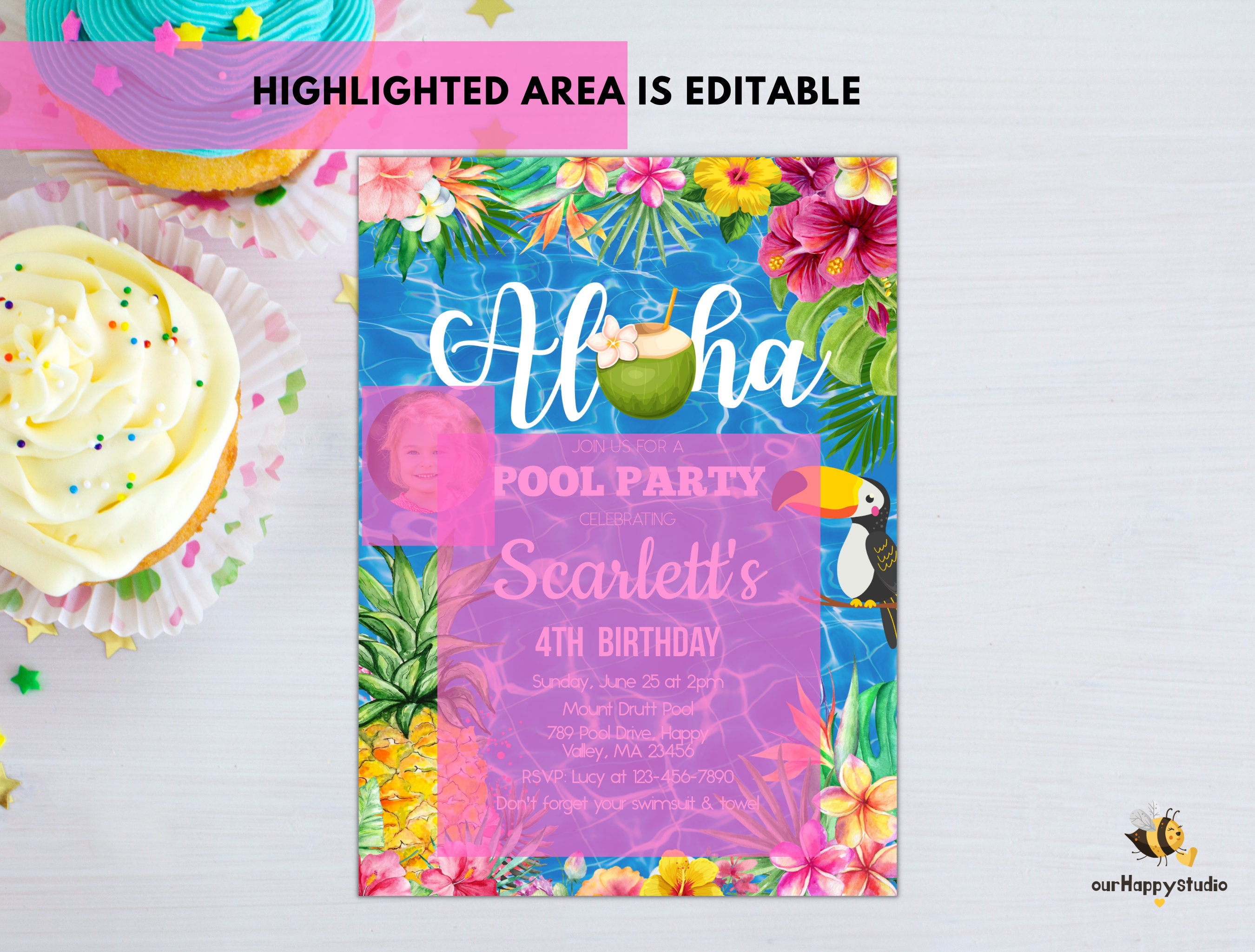 Editable Aloha Pool Party Invitation With Photo Hawaiian - Etsy