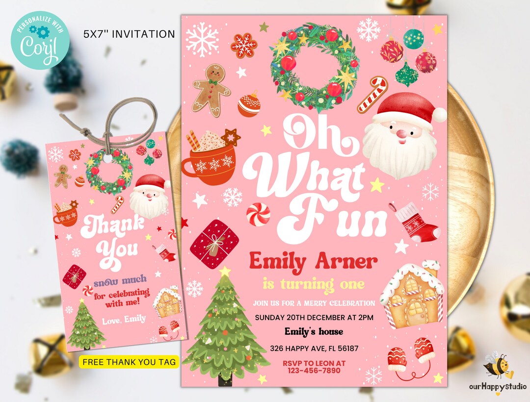 Editable Christmas Birthday Party Invitation, OH WHAT FUN Christmas ...