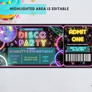 Editable Disco Party Birthday Invitation Ticket, Disco Gender Neutral ...