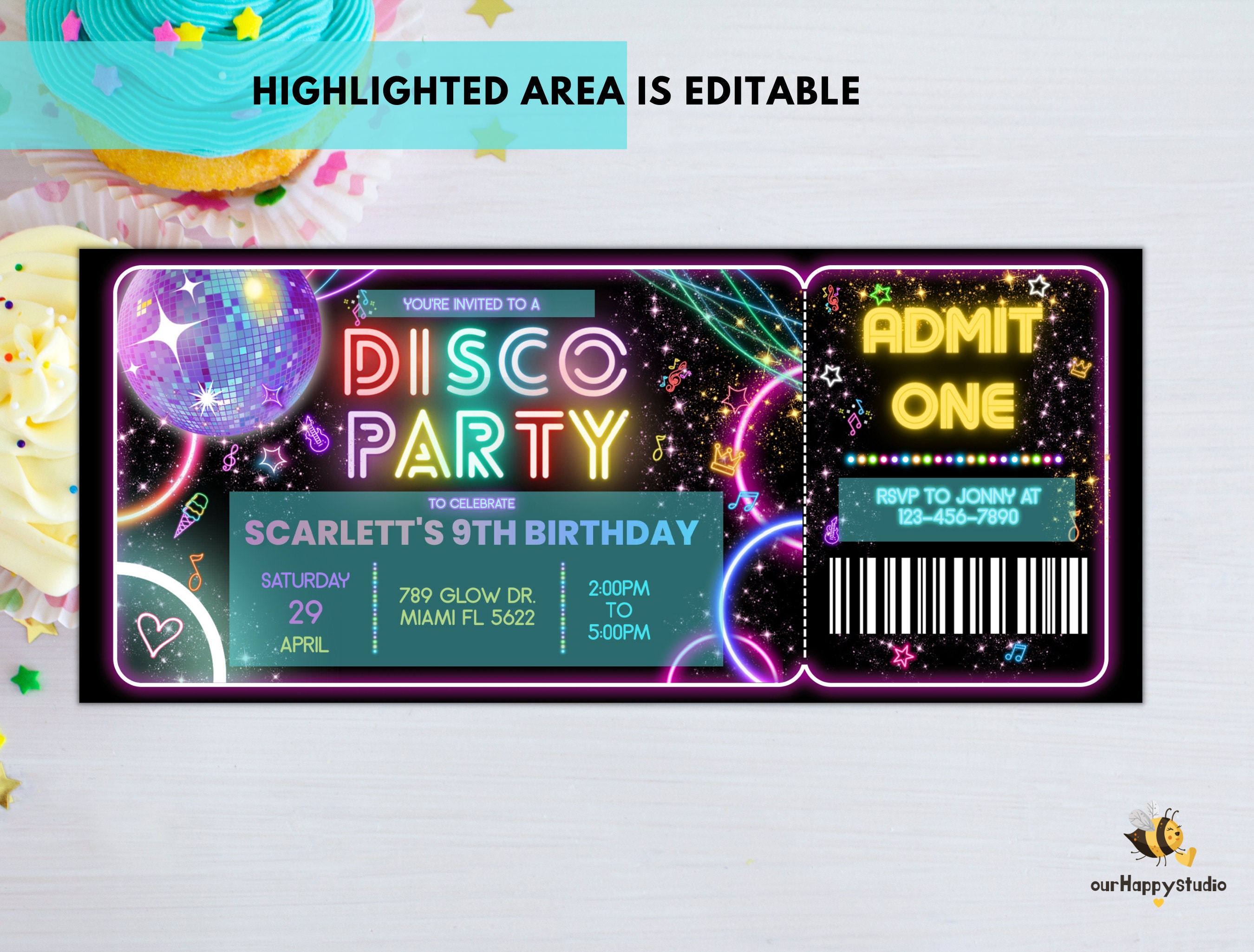 Editable Disco Party Birthday Invitation Ticket, Disco Gender Neutral ...