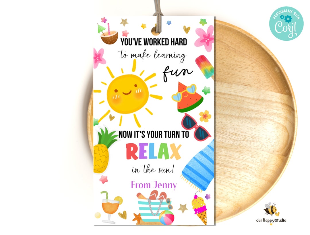 Editable Summer Teacher Appreciation Gift Tag End of School Year Thank ...