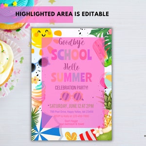 Editable End of School Party Invitation, Pool Party Invitation, Hello ...