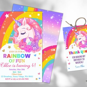 Editable Unicorn Rainbow Birthday Invitation, Rainbow Unicorn Floral ...