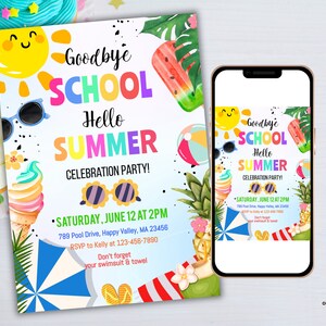 Editable End of School Party Invitation, Pool Party Invitation, Hello ...