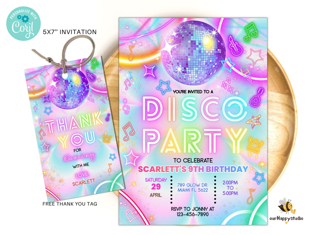 Editable DISCO Party Birthday Invitation, Tie Dye Party Gender Neutral ...