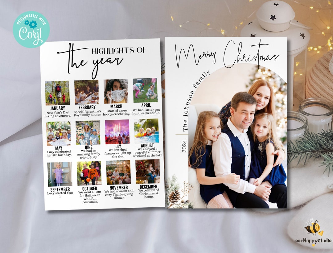 Editable Year in Review Christmas Card Template, Minimalist Christmas ...