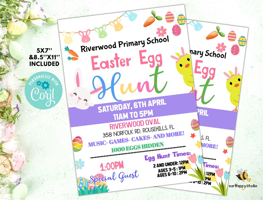 Editable Easter Egg Hunt Flyer, Easter Event Flyer, School Church ...