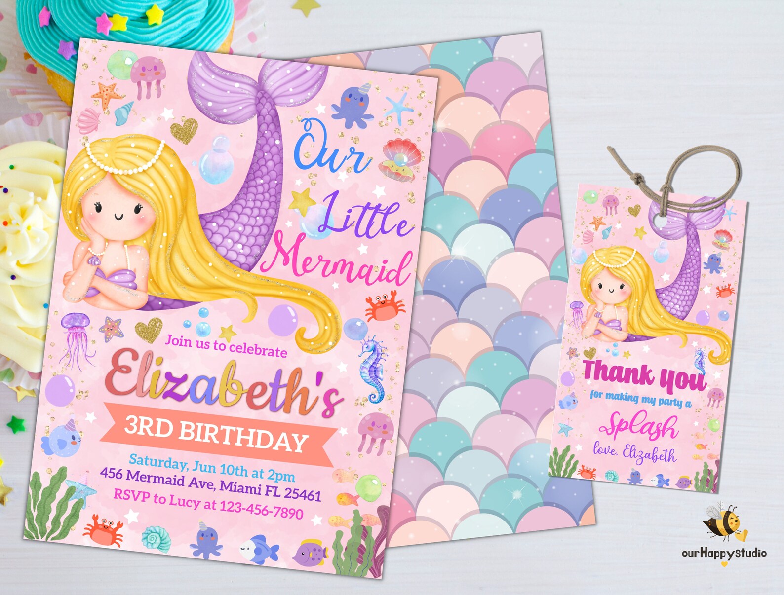 Editable Mermaid Birthday Invitation, Mermaid Invitation, Under the Sea ...
