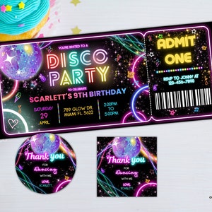 Editable Disco Party Birthday Invitation Ticket, Disco Gender Neutral ...