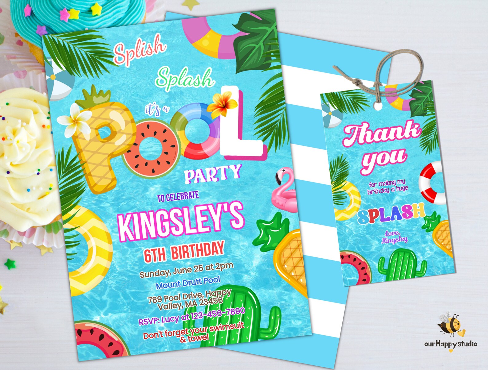 Editable Pool Party Invitation, Swim Party Invite, Tropical Birthday ...