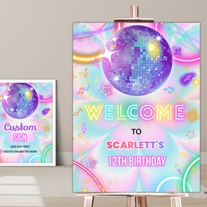 Editable Tie Dye Dance Party Welcome Sign, Disco Party Custom Sign ...