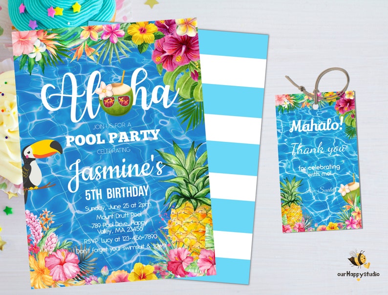 Editable Aloha Pool Party Invitation Hawaiian Birthday - Etsy
