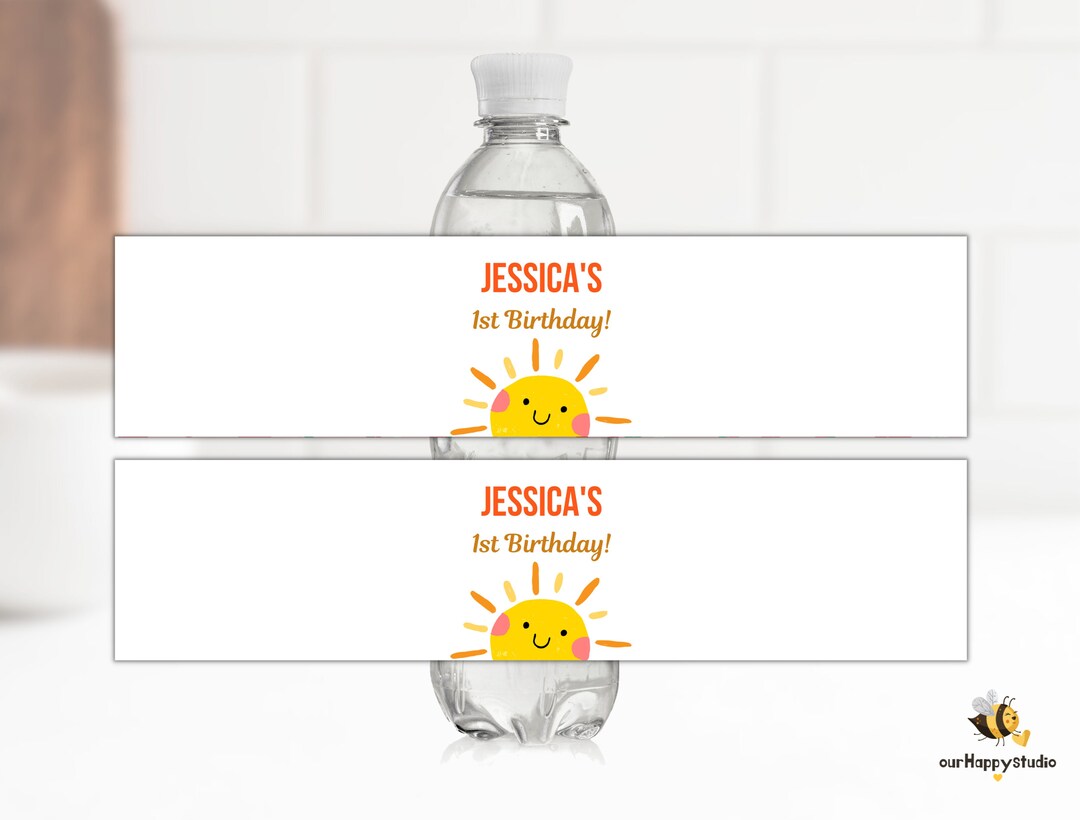 Editable Sunshine Water Bottle Label, First Trip Around the Sun Water ...