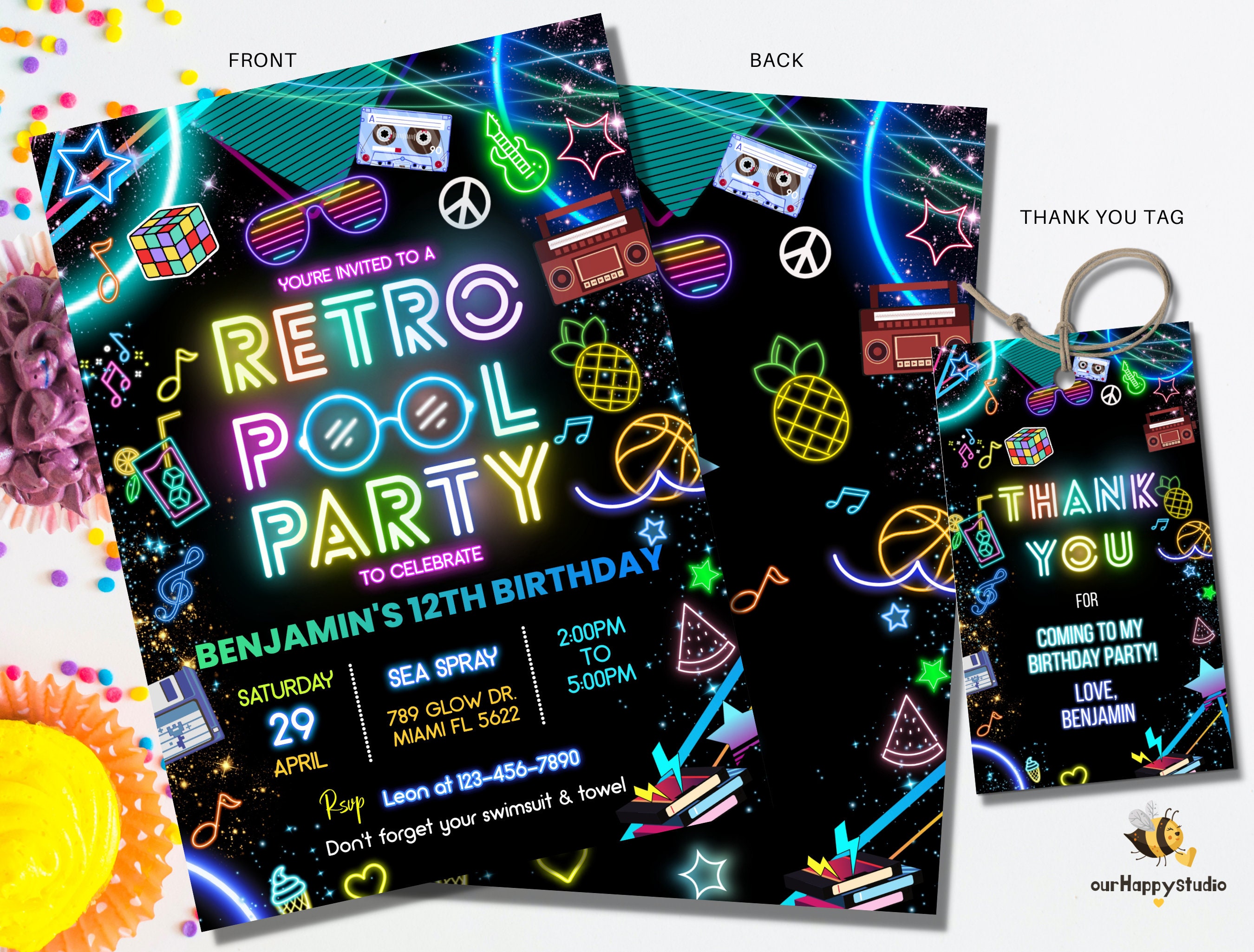 Editable Retro Pool Party Invitation 80s Water Park Invite - Etsy Australia