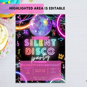 Editable Silent Disco Party Birthday Invitation, Silent Disco Gender ...